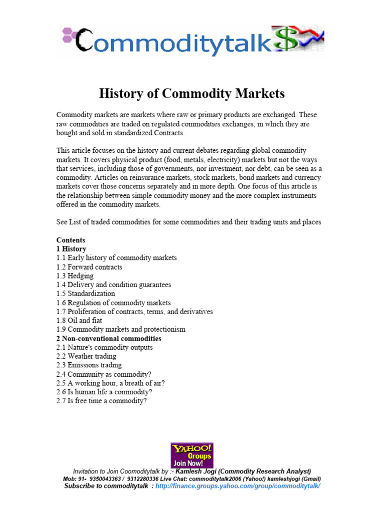 History of Commodity Markets Explained | PDF | Commodity Markets ...
