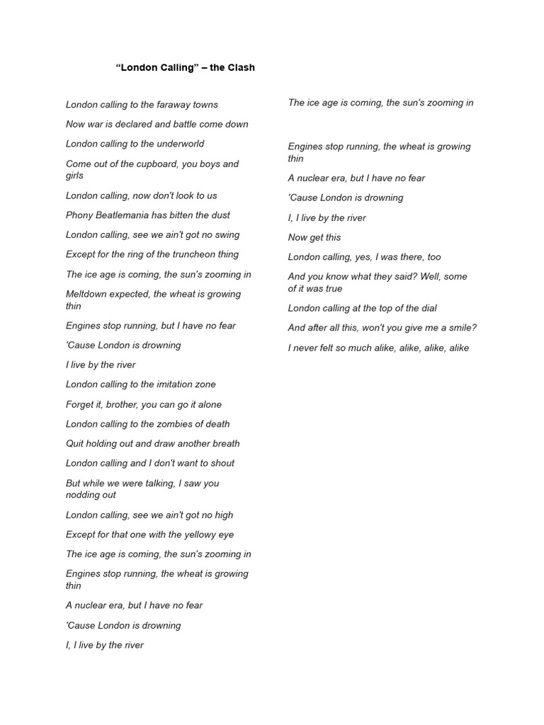 London Calling Lyrics Analysis | PDF