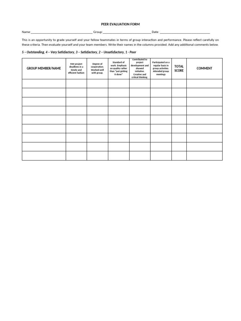 Peer Evaluation Form Template | PDF