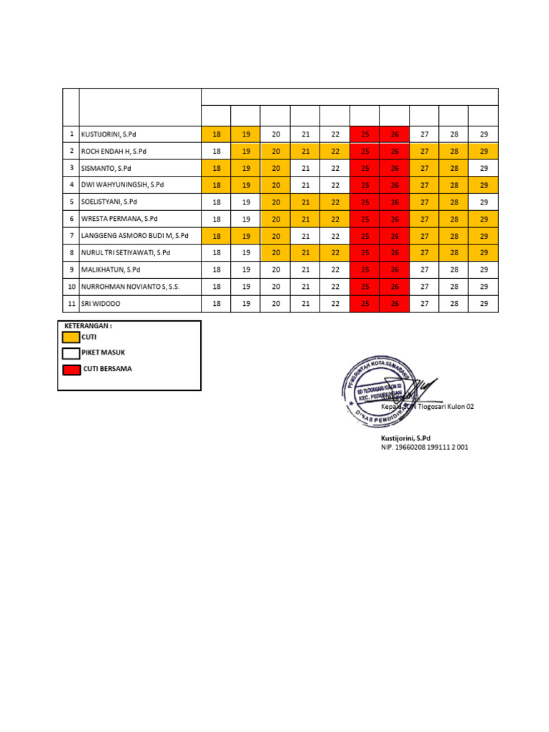 jadwal piket libur semester 1 2023 2024 | PDF