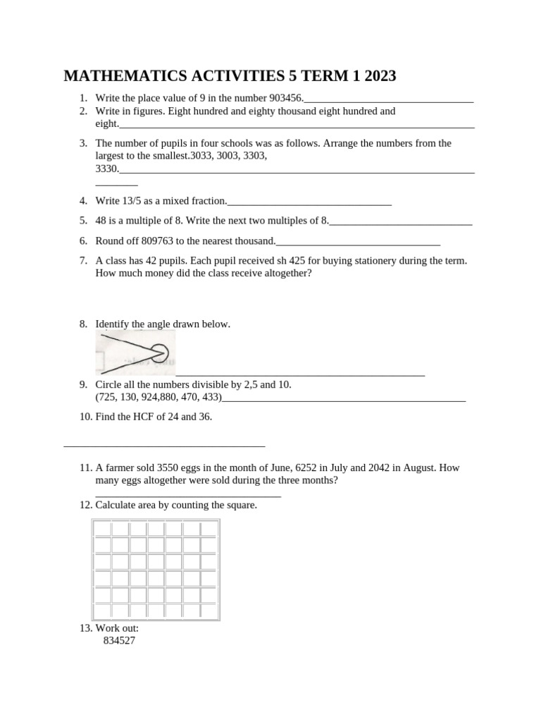 Term 1 2023 Mathematics Activities | PDF | Numbers | Elementary Mathematics
