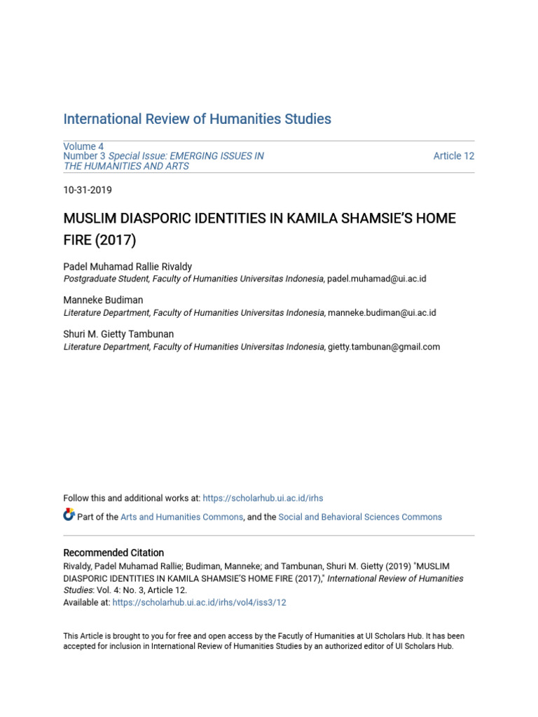Muslim Diasporic Identities in Kamila Shamsie - S Home Fire (2017) | PDF