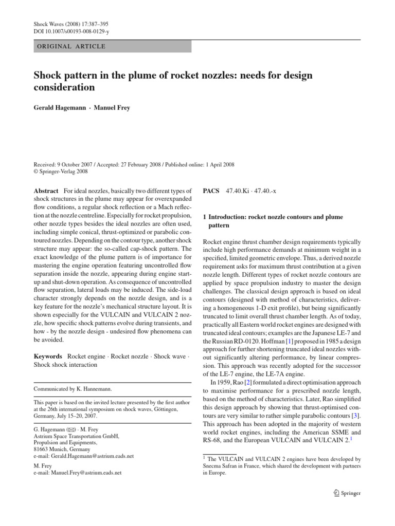 Shock Pattern in The Plume of Rocket Nozzles, Needs For Design | PDF ...