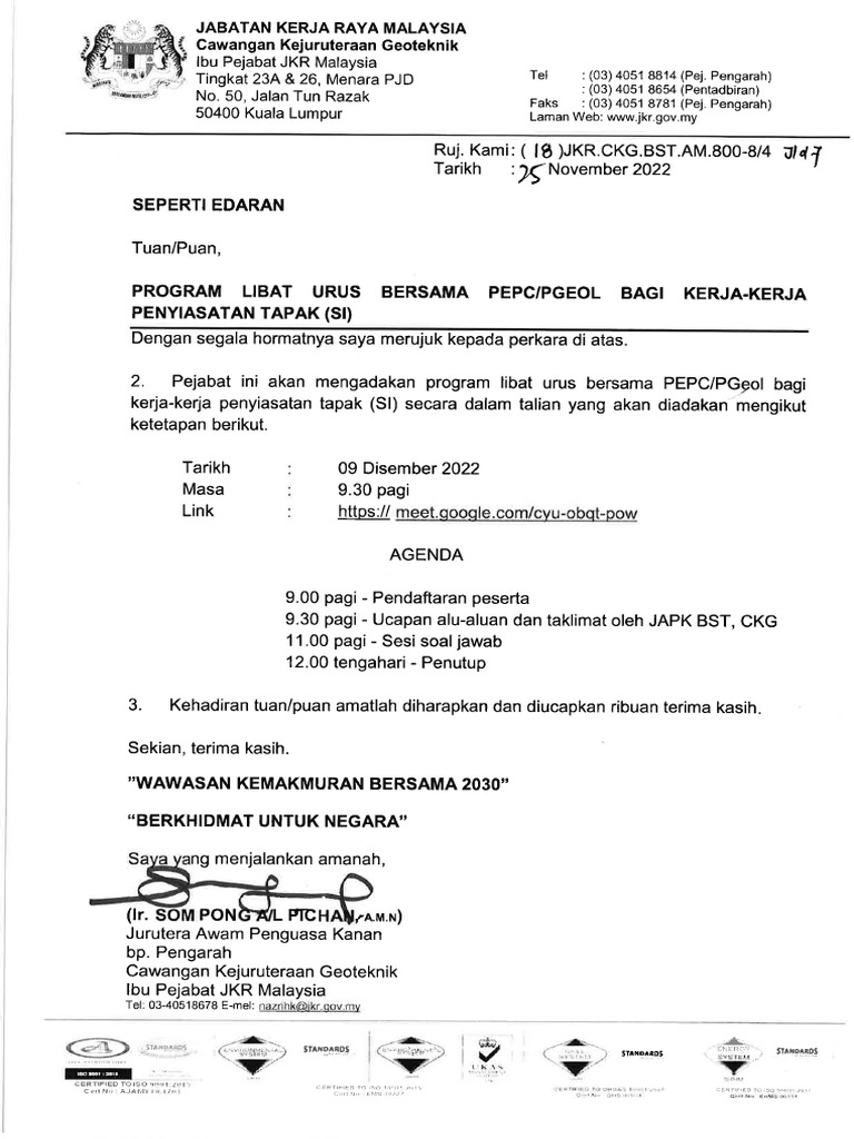 2022.JKR.02 SURAT JEMPUTAN PROGRAM LIBAT URUS PEPGEOL | PDF