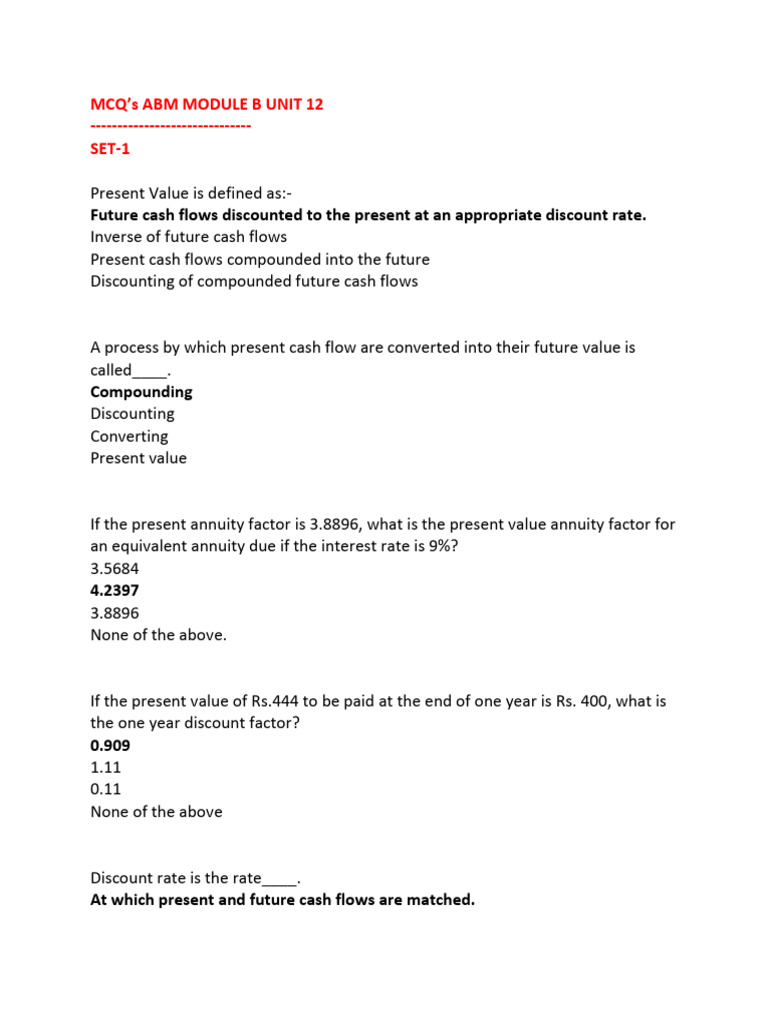 CAIIB ABM MODULE-B (Unit-12) (Set-1) S-1 | PDF | Present Value | Bonds (Finance)