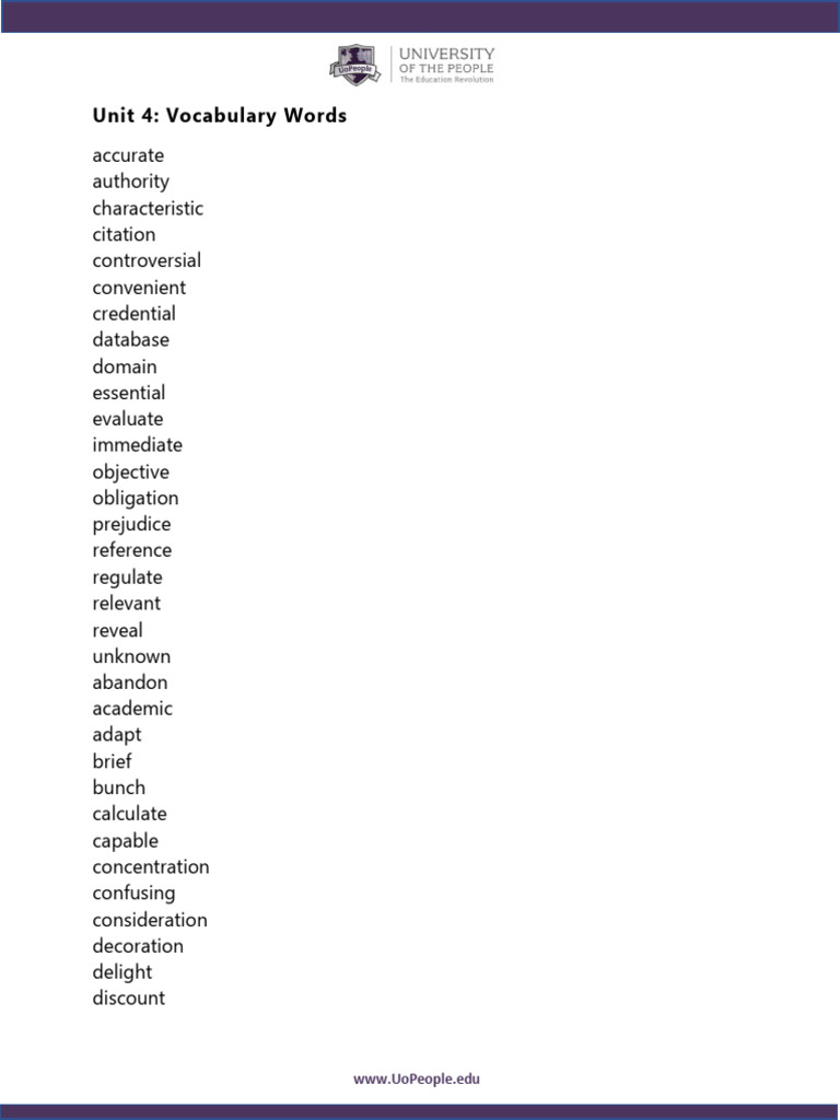 ENGL 0008 U4 Vocabulary Words | PDF
