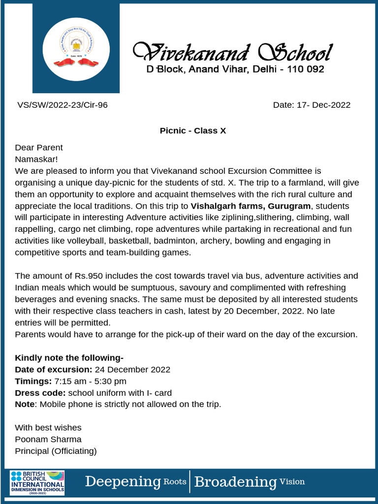 Excursion Circular_Class10 | PDF