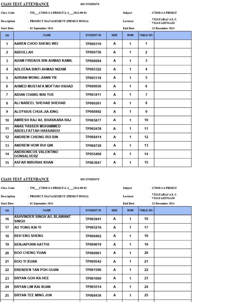 PRMGT092024-Student Class Test (Seating Arrangement) | PDF