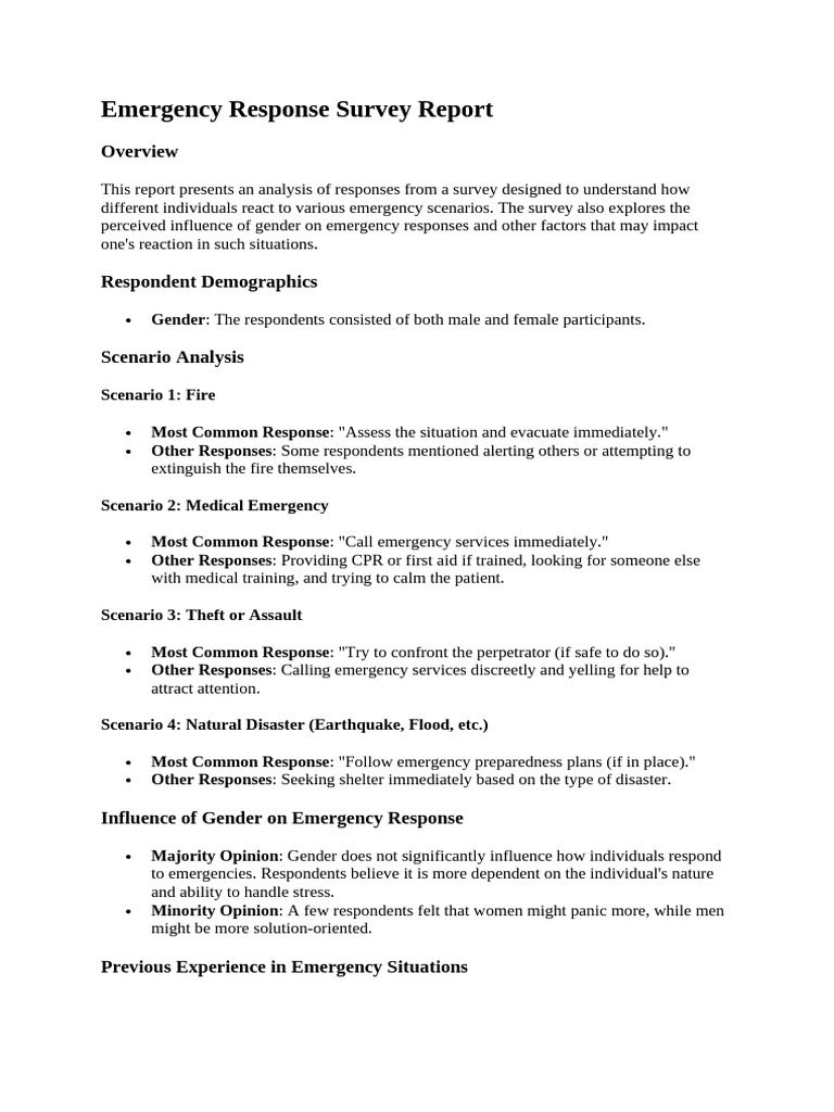Emergency Response Survey Report | PDF | Emergency | Gender