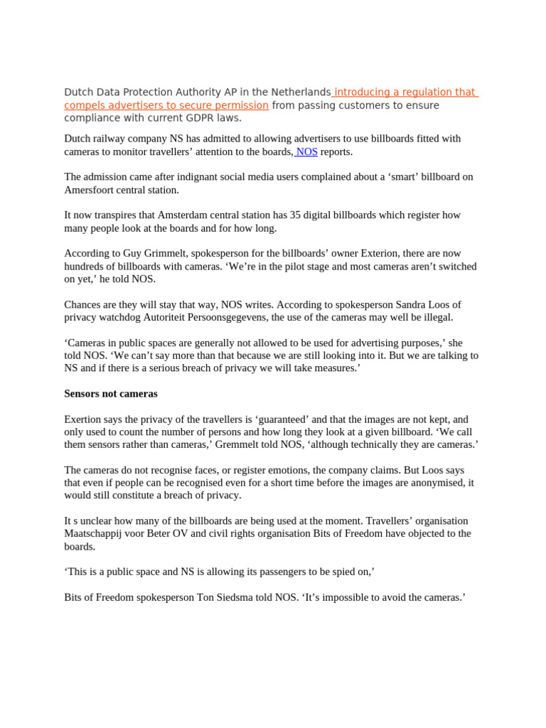 Dutch Data Protection Authority AP in The Netherlands | PDF