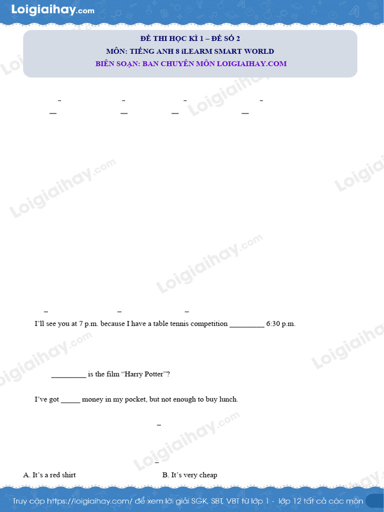 De Thi Hoc Ki 1 Tieng Anh 8 Ilearn Smart World de So 2 1702020024 | PDF | Tornadoes