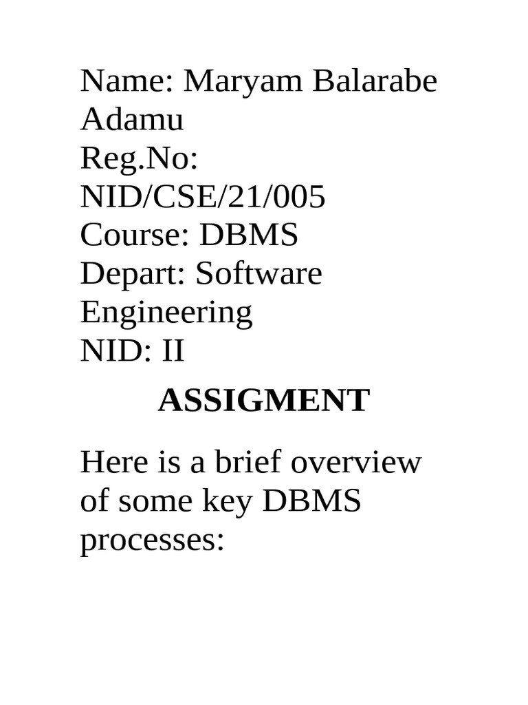DBMS First Assignment Maryam B.A | PDF