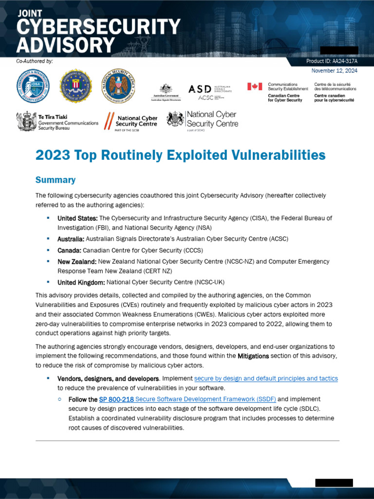 Csa 2023 Top Routinely Exploited Vulnerabilities | PDF | Security | Computer Security