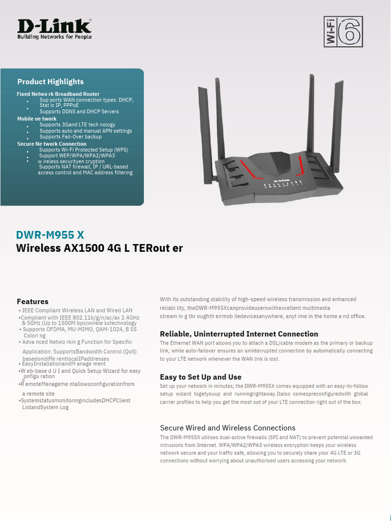 DWR M955X Datasheet 2 | PDF | Wi Fi | Computer Network