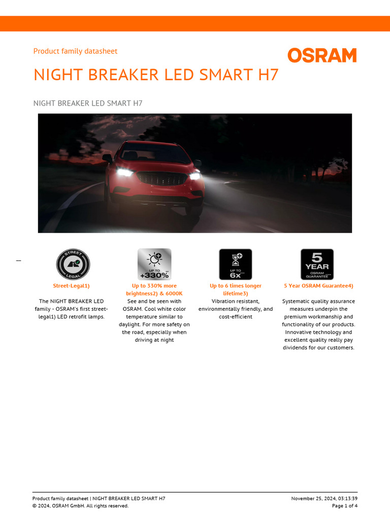 OSRAM NIGHT BREAKER LED SMART H7 | PDF | Headlamp | Lighting