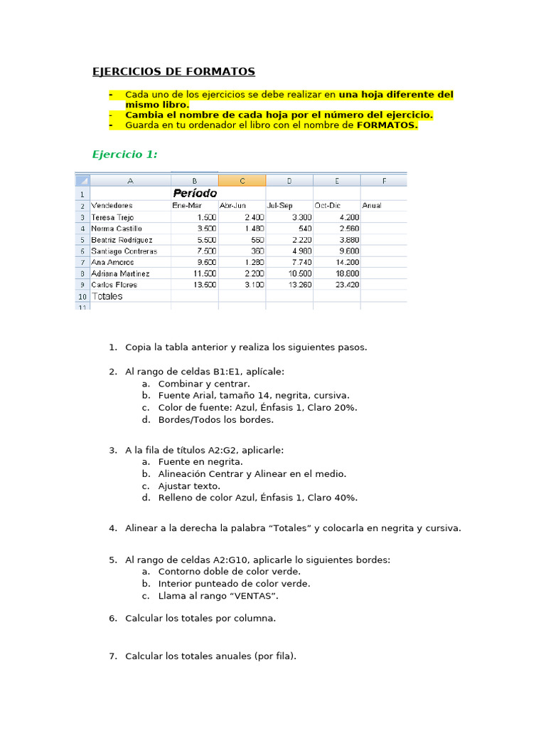 Ejercicios de Formatos | PDF