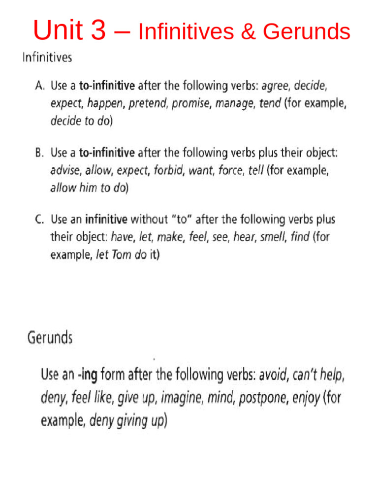 Unit 3 - INFINITIVE & GERUND - STARTER TOEIC | PDF | Linguistics | Grammar