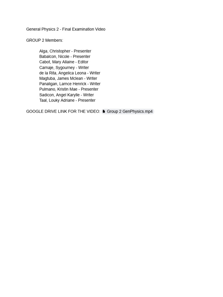 GPhys 2 Group 2 Final Examination Video (3) | PDF