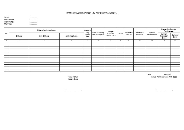 2. Format DU RKP Desa | PDF