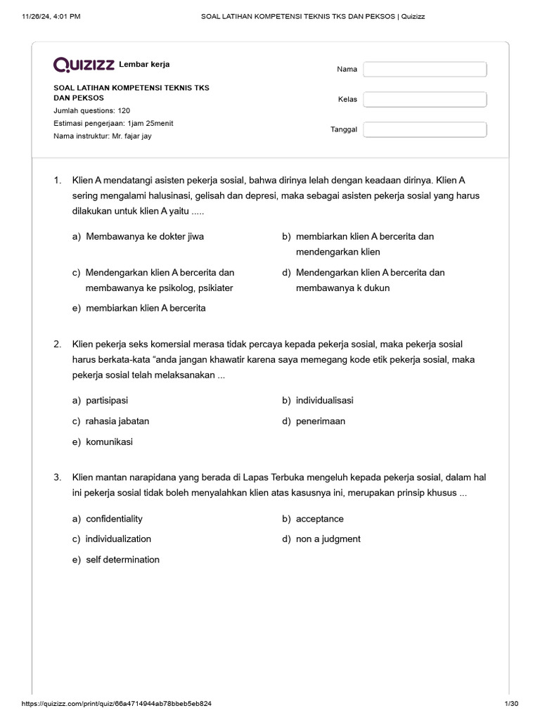 Soal Latihan Kompetensi TKS dan Peksos | PDF