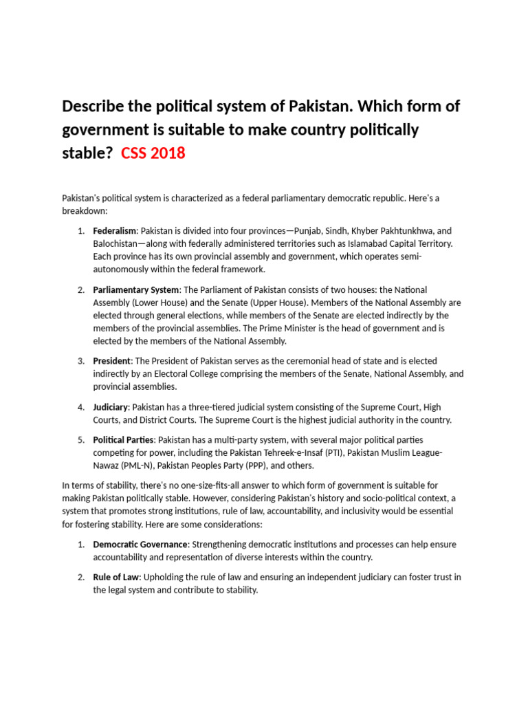 Overview of Pakistan's Political System | PDF | Pakistan | Politics Of ...