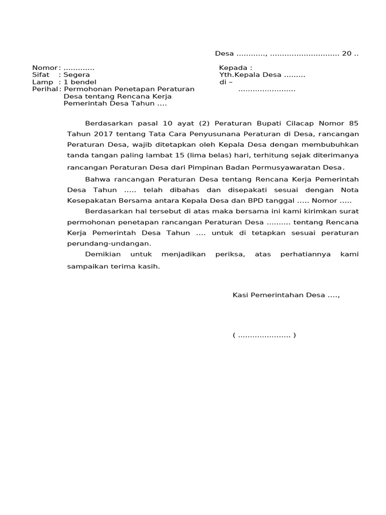 Surat Permohonan Penetapan Perdes | PDF