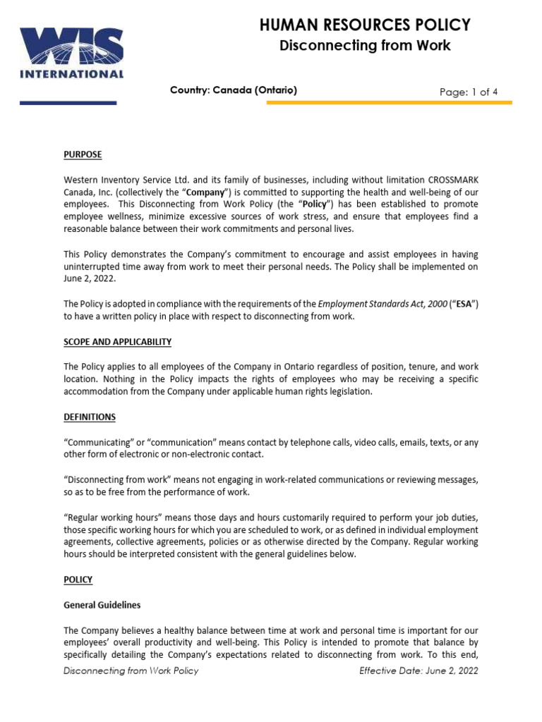 Disconnecting From Work Policy (ON) | PDF | Working Time | Employment