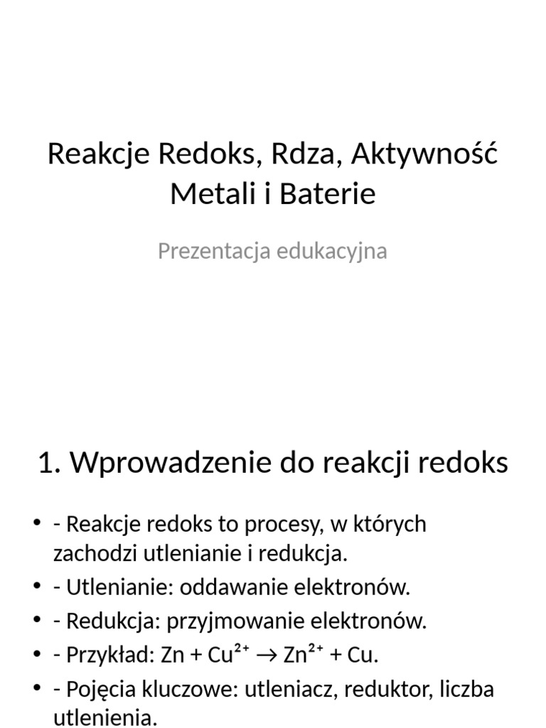 Reakcje Redoks Prezentacja | PDF