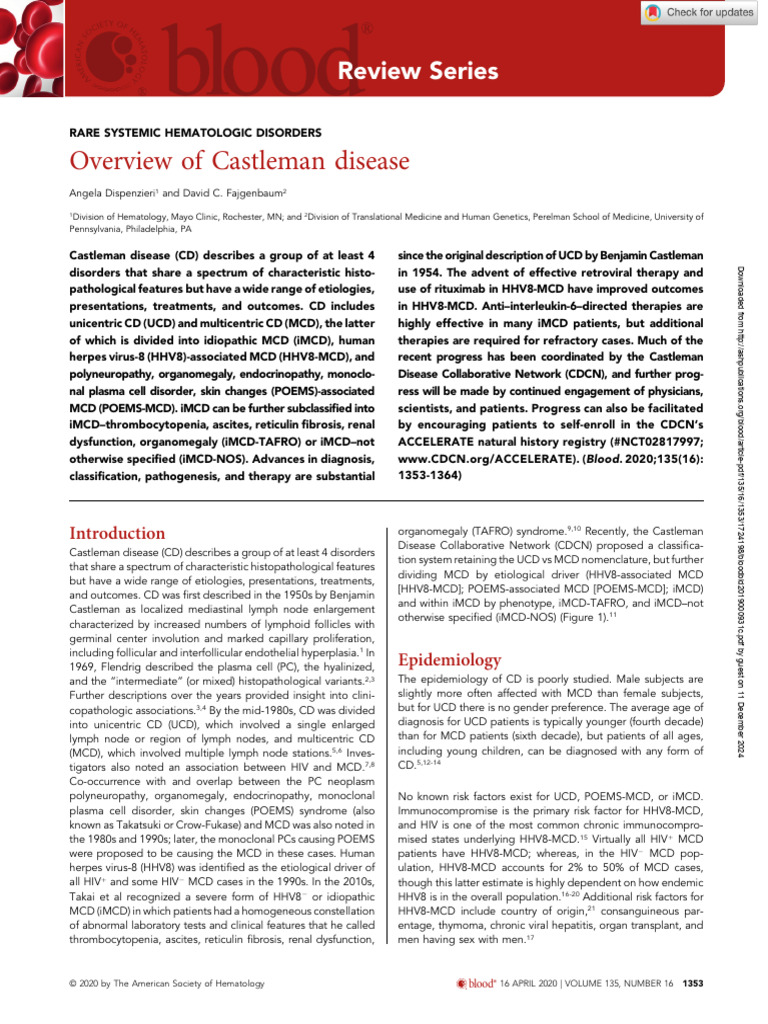 Overview of Castleman Disease | PDF | Medicine | Immunology