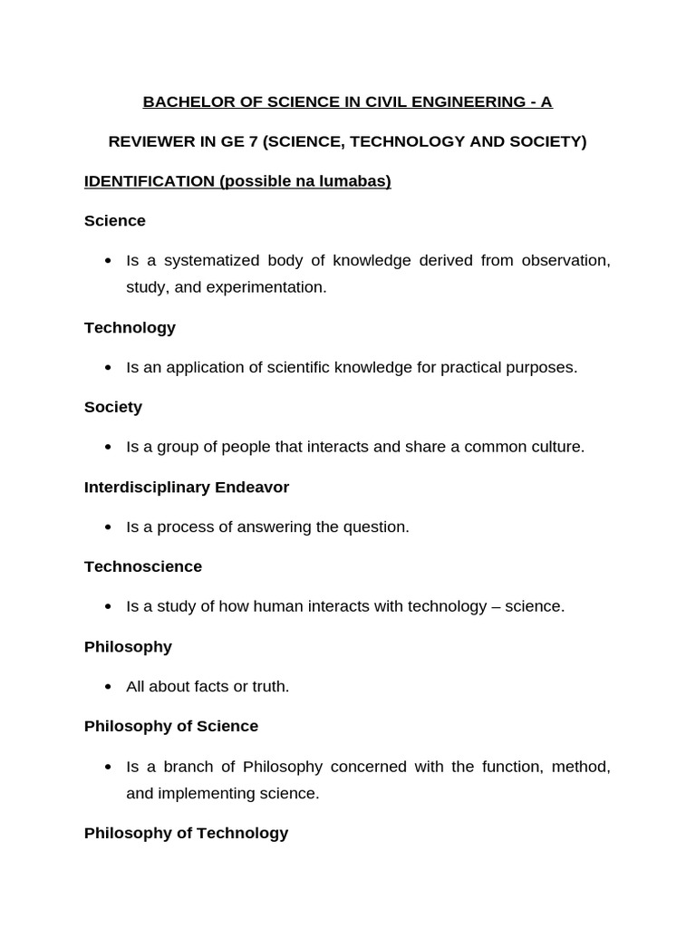 Civil Engineering STS Concepts Overview | PDF | Science | Knowledge