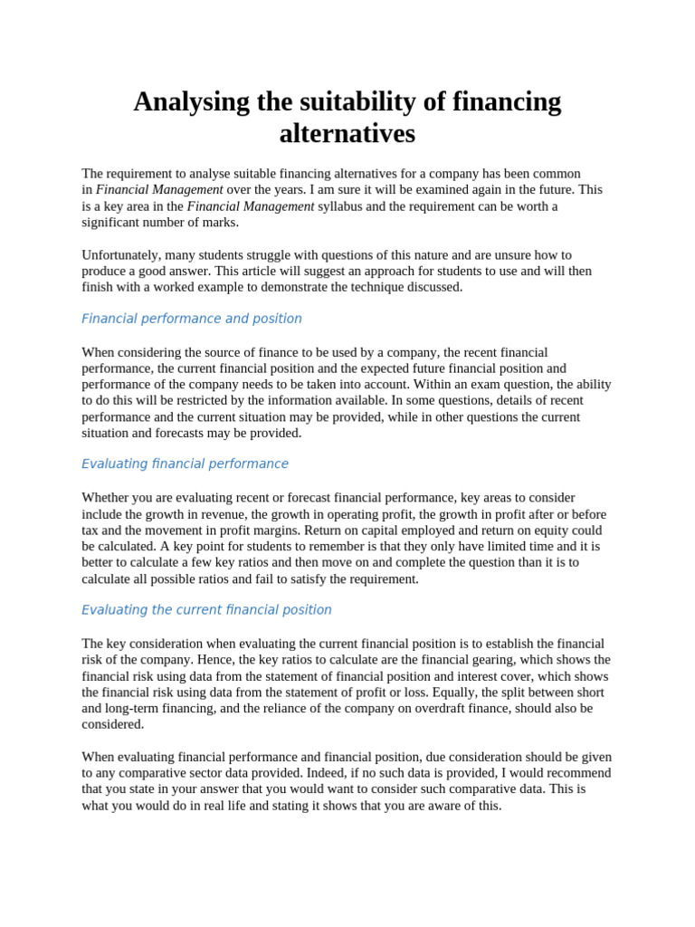 Analysing The Suitability of Financing Alternatives | PDF | Equity ...