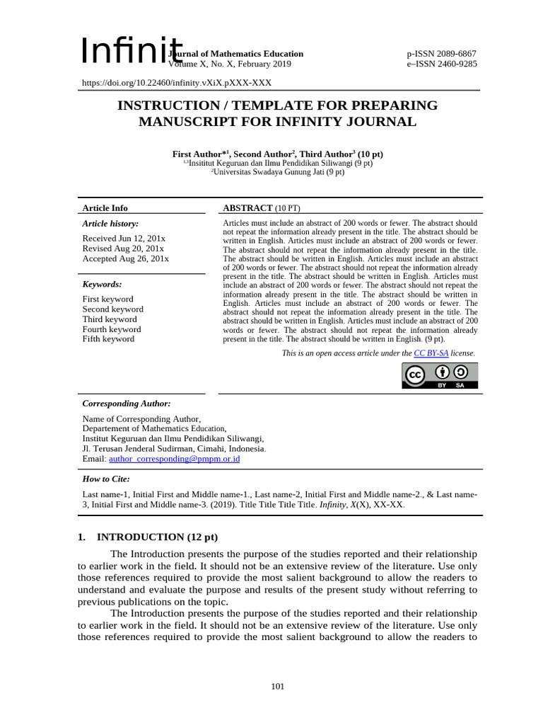 2019 Infinity Template Guide For Authors | PDF | Citation | Publishing