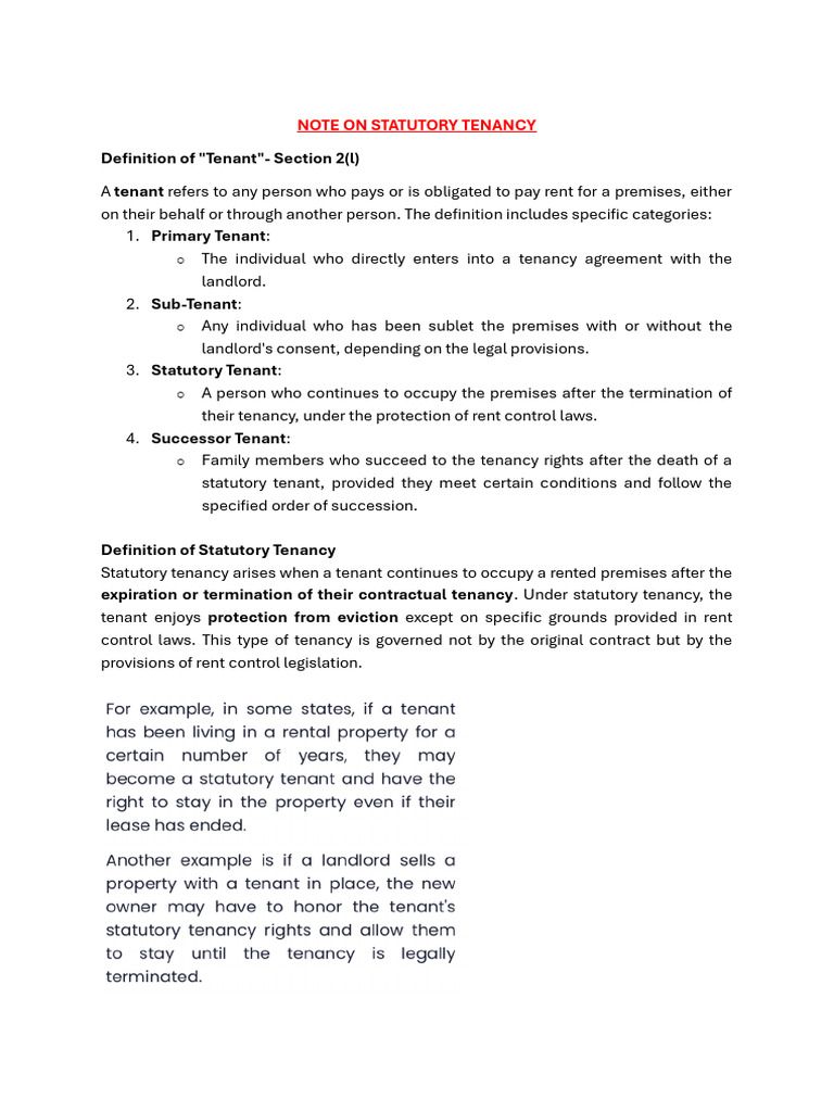 Statutory Tenancy | PDF | Leasehold Estate | Lease