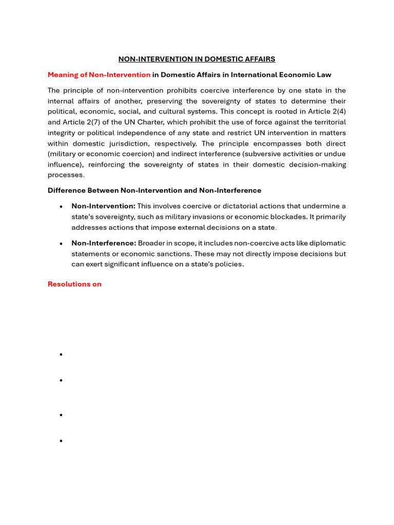 Non-Intervention in Domestic Affairs | PDF | International Law ...