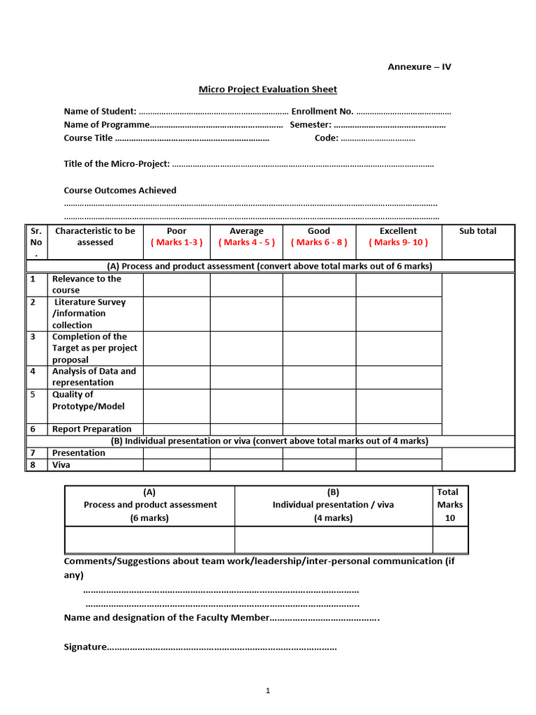 Micro Project Evaluation Sheet | PDF