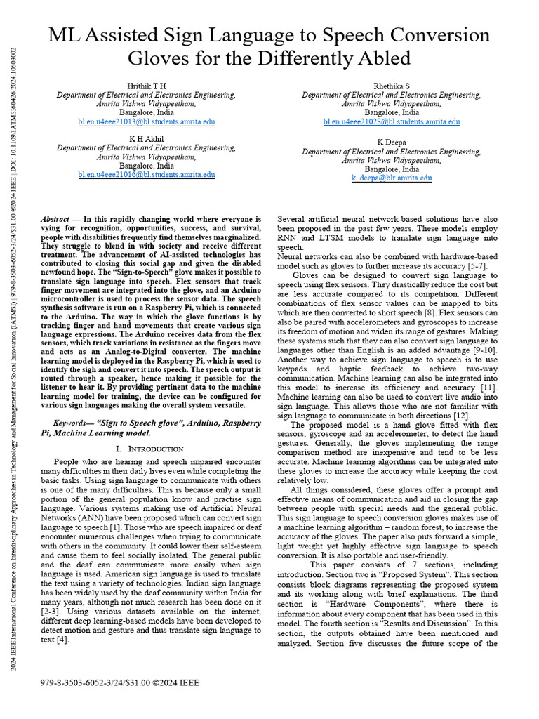 ML Assisted Sign Language To Speech Conversion Gloves For The ...