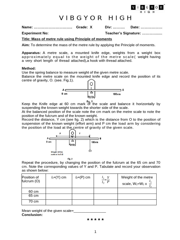 Practical - 6 - Use of Metre Scale As A Lever (Mass of Metre Rule Using ...