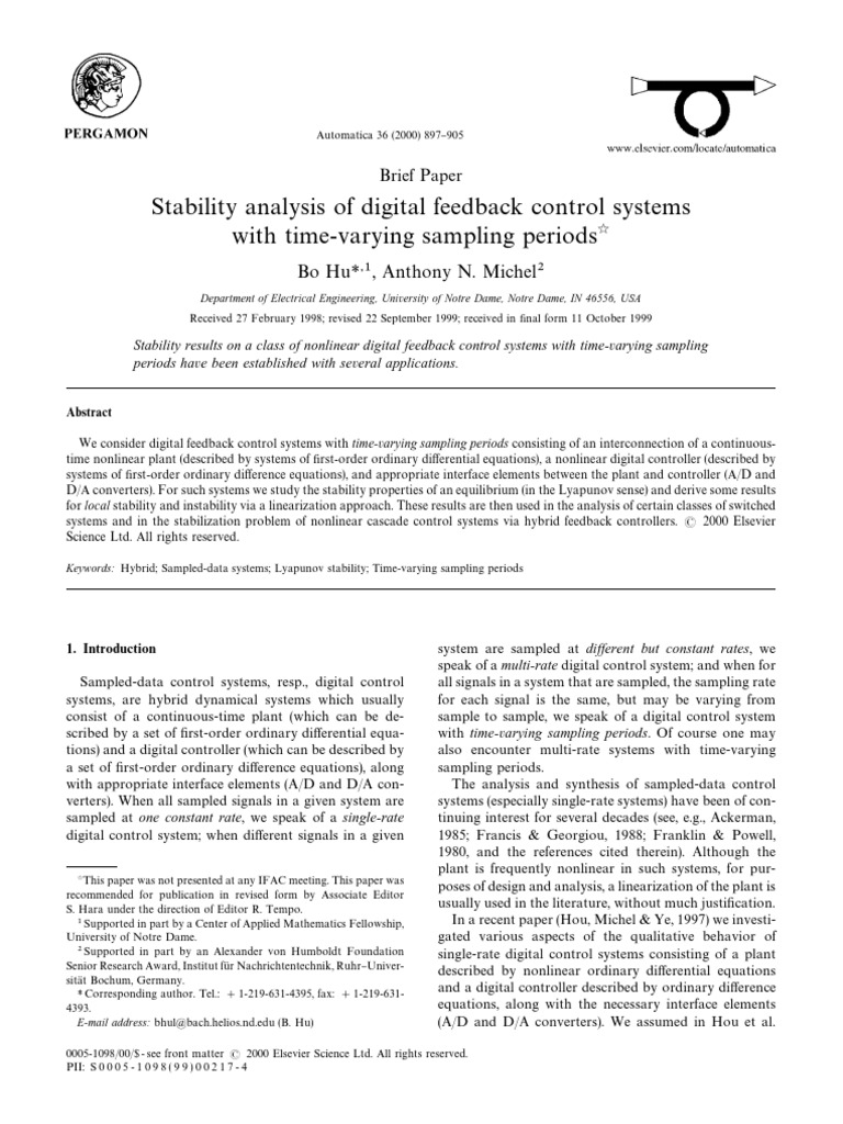 Stability Analysis of Digital Feedback Control Systems With Tim - 2000 ...
