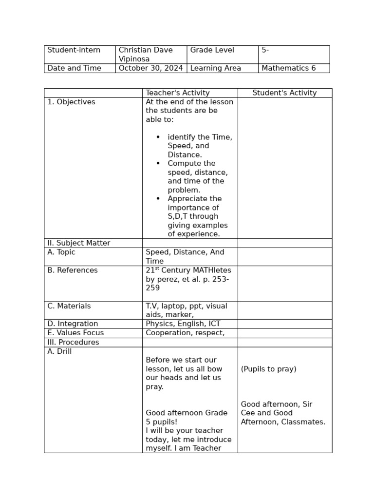 Speed,Distance, and time | PDF | Speed | Learning