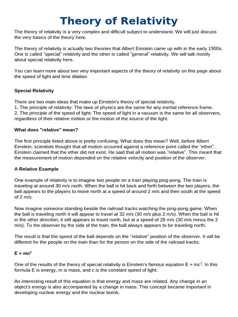 Theory of Relativity | PDF | Theory Of Relativity | Special Relativity