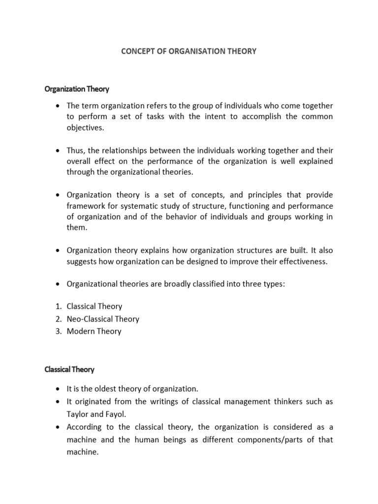 Chapter 5 Concept of Organisation Theory | PDF | System ...