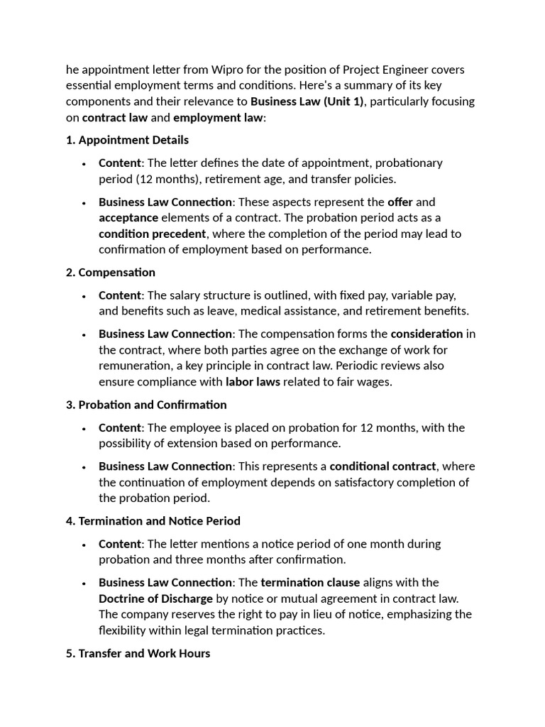 Wipro Project Engineer Appointment Letter | PDF | Employment | Salary