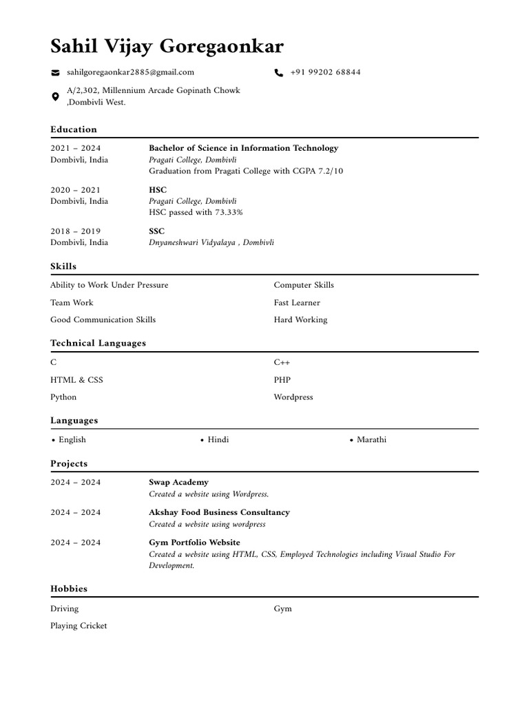 Sahil Vijay Goregaonkar FlowCV Resume 20241127 | PDF