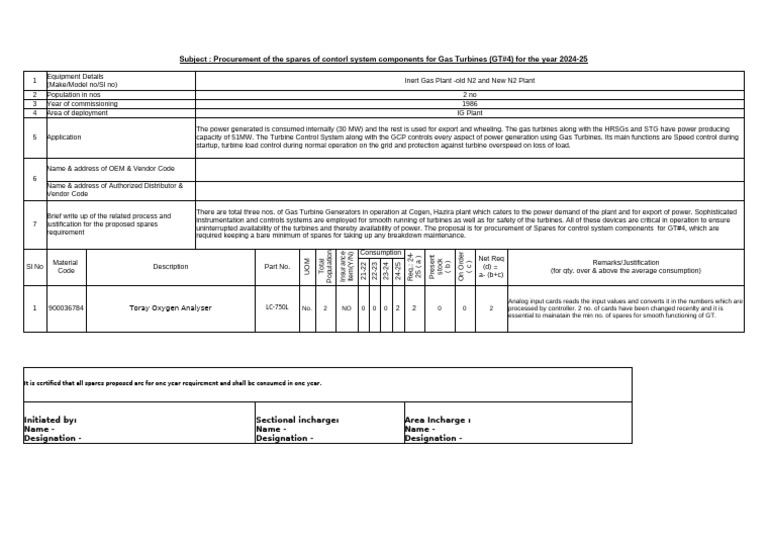 Justification Sheet - Toray O2 Analyser | PDF | Nature | Electricity