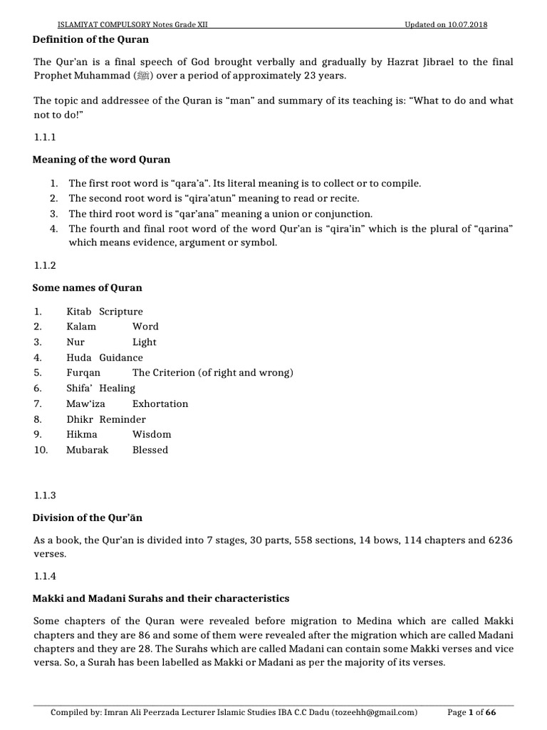 Isl Notes (Eng) | PDF | Hadith | Quran