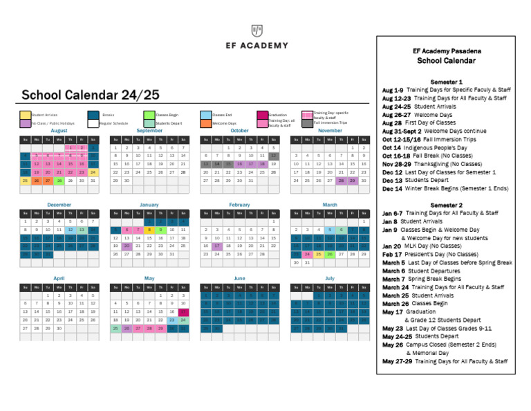 EF Academy Pasadena 2024-25 Calendar | PDF | Academic Term ...