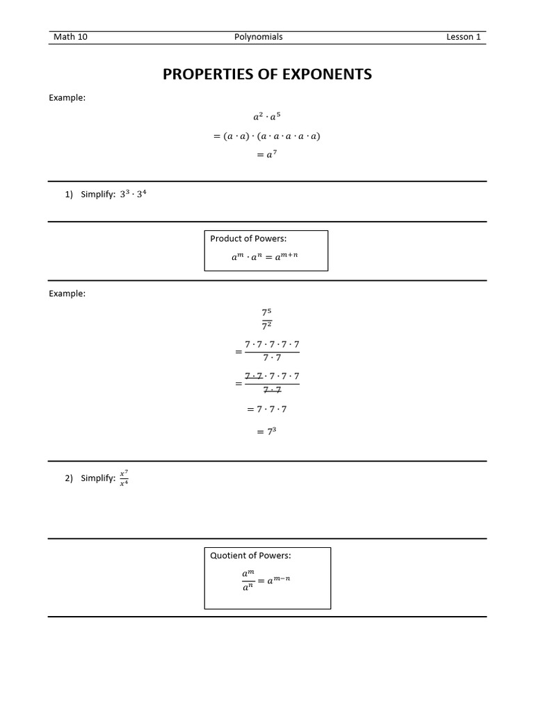 Exponents Properties in Polynomials | PDF | Abstract Algebra | Algebra