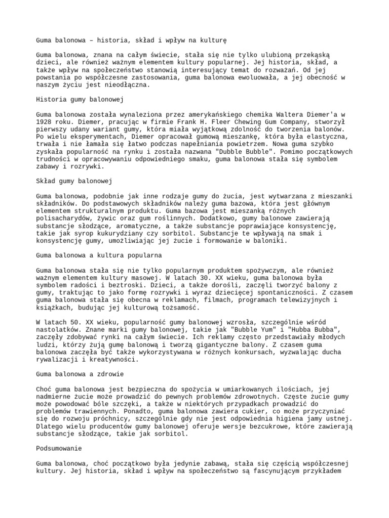 Guma Balonowa - Historia, Skład I W | PDF