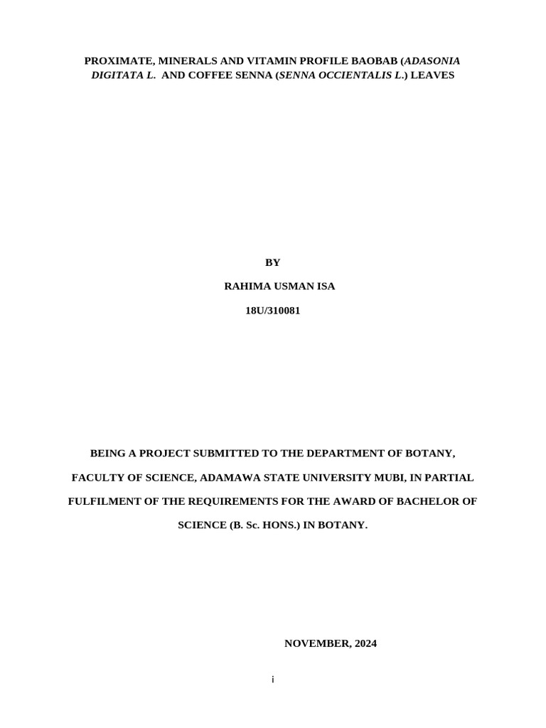 Undergraduate Complete Project (Rahima Usman Isa) Corrected Edit 1 | PDF | Sustainability