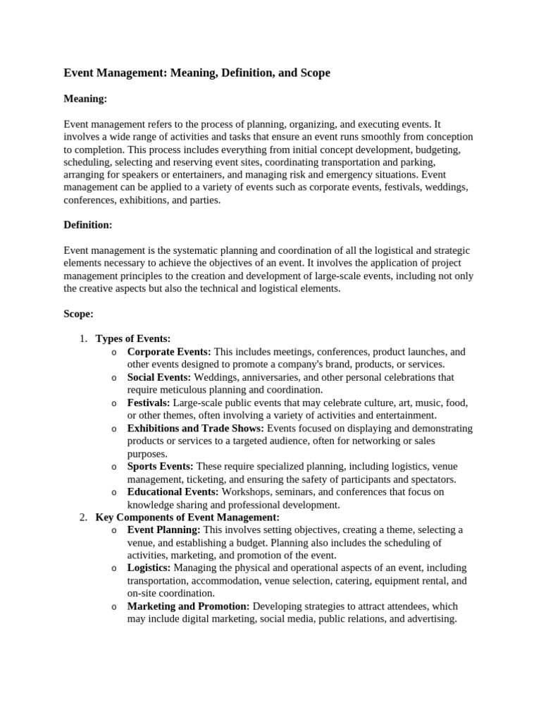 Event Management Unit 1st | PDF | Tourism | Marketing